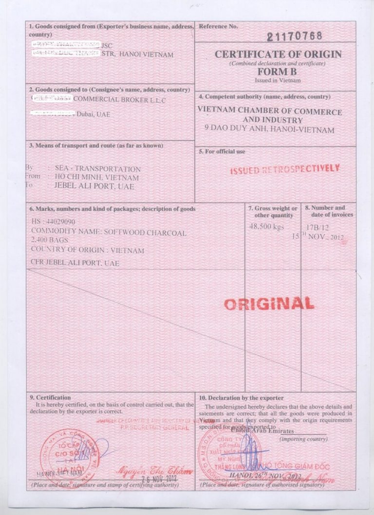 Xin CO form B xuất khẩu hàng đi Mỹ (US) - CÔNG TY CỔ PHẦN VẬN TẢI VÀ ...